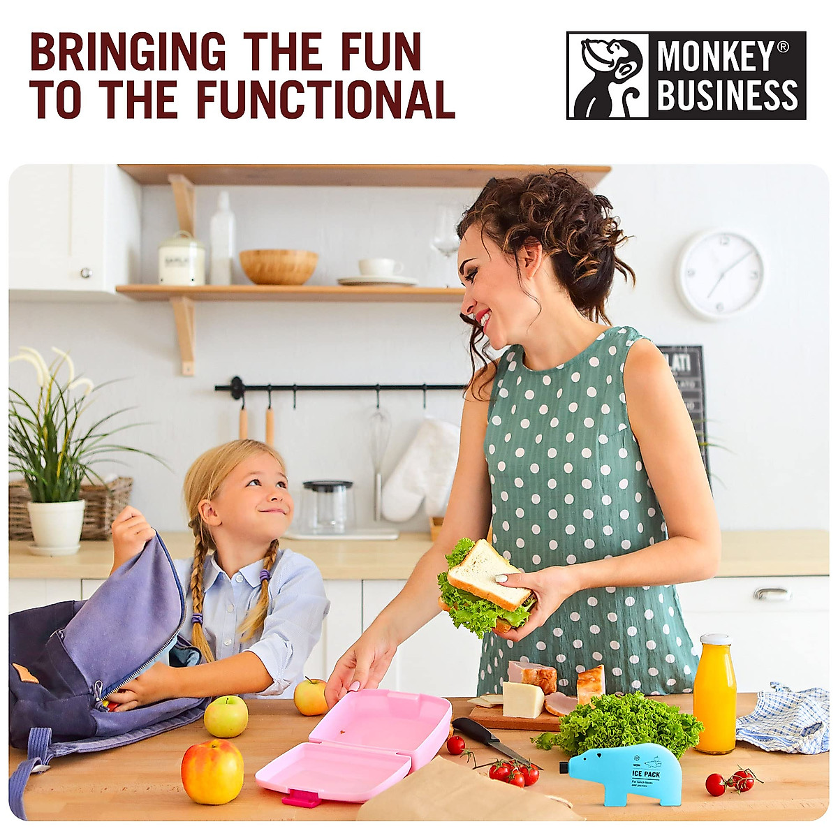 Monkey Business Kids Ice Packs For Lunch Box/Lunch Ice Packs Reusable/Slim Ice Packs Perfect For Your Kid's Lunch Box/Fun Freezer Packs Your Kids Will Love (Mom Pack of 4)