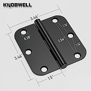 KNOBWELL 36 Pack Door Hinges Black Matte 3.5 inch 5/8 Radius, 3.5" x 3.5" Heavy Duty Hinges for Doors Interior Exterior