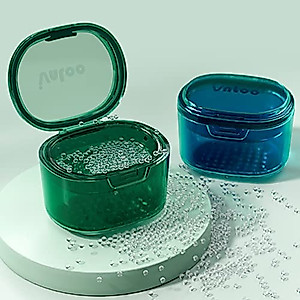 DOITOOL Denture Cleaner Green Retainer Case Portable Retainer Cleaner Case with Drain Tray, Denture Bath Braces Box Denture Box Accessories Denture Cleaner Denture Brush