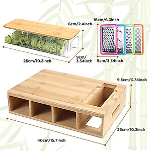 Cutting Board with Containers, Veelink Large Bamboo Wood Chopping Storage Station with 4 Trays and Lids Graters Set for Easy Food Prep and Clean Home Kitchen