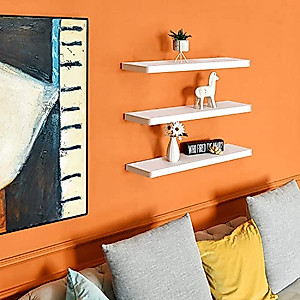 AIKTOTA White Floating Shelves, Wall Shelf Set of 3,Modern Wall Mounted Floating Shelf Unit with Invisible Brackets for Display,Books,Organizer and Decor