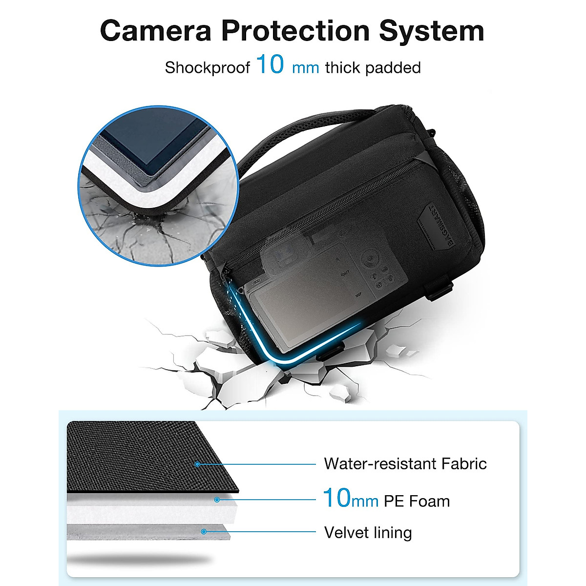 BAGSMART Small Camera Case with Tripod Holder, Compact Camera Shoulder Bags for DSLR/SLR/Mirrorless Cameras, Waterproof Crossbody Bag Women Men, Black