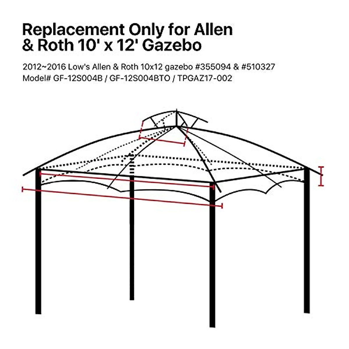 Flexzion 10x12 Canopy Replacement Top - Gazebo Cover for Lowe's Home Depot Allen and Roth Gazebo Replacement Parts - UV UPF 50+ Cover for Canopies, Garden, Patio, Yard Tent, Red