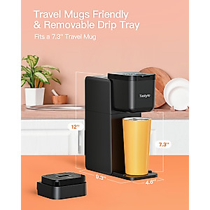 Tastyle Coffee and Tea Maker, 3 in 1 Single Serve Brewer for K Cup, Grounds & Tea, Hot and Iced Coffee Maker with 4 Brew Styles and 16oz Water Reservoir, Fits 7.3'' Travel Mugs, Black