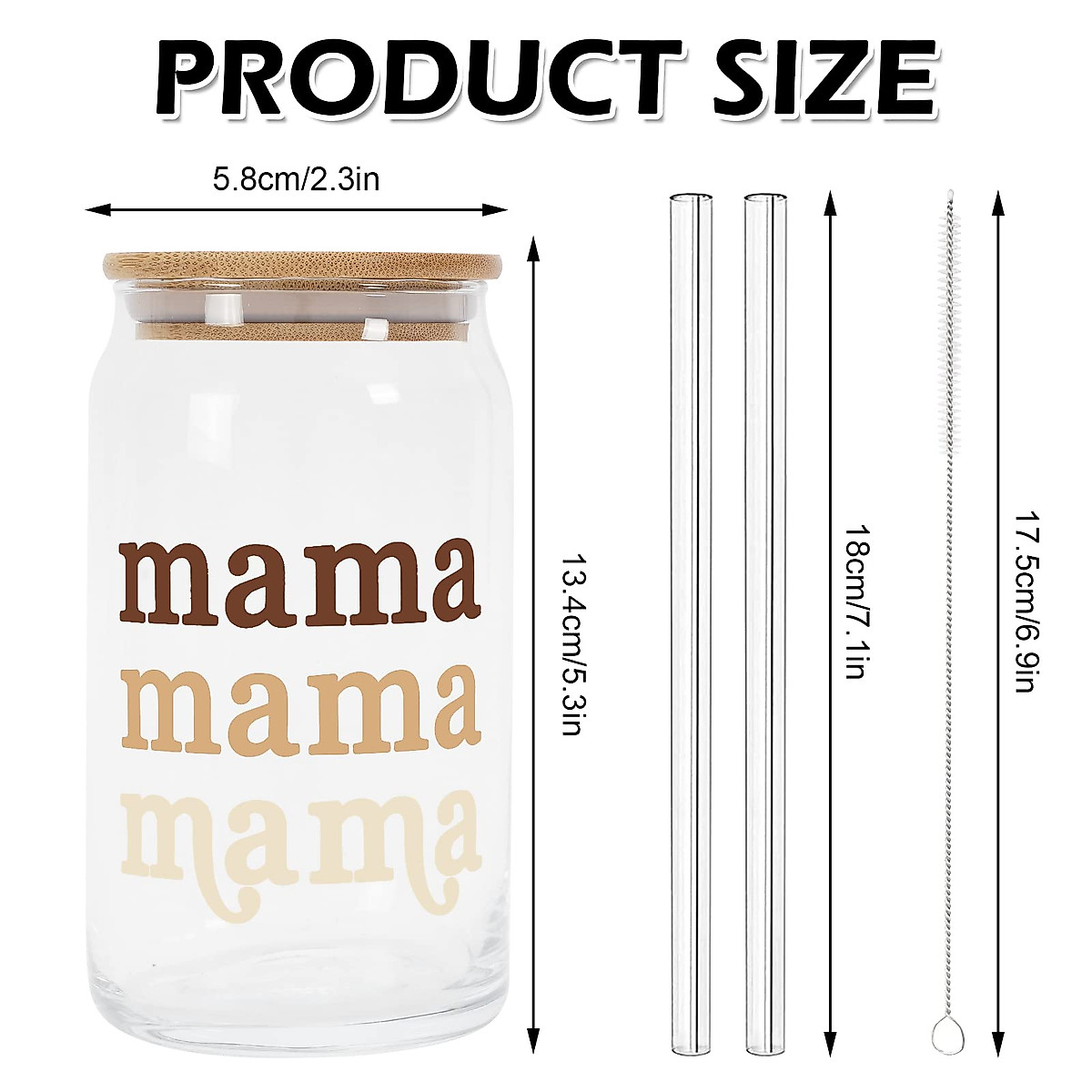 Whaline Gifts for Mother from Daughter Boho Mama Drinking Glasses with Bamboo Lids and Straw 2Pcs Mothers Day Gifts Ice Coffee Cup for Cocktails Whiskey Beer Soda Mother Gifts