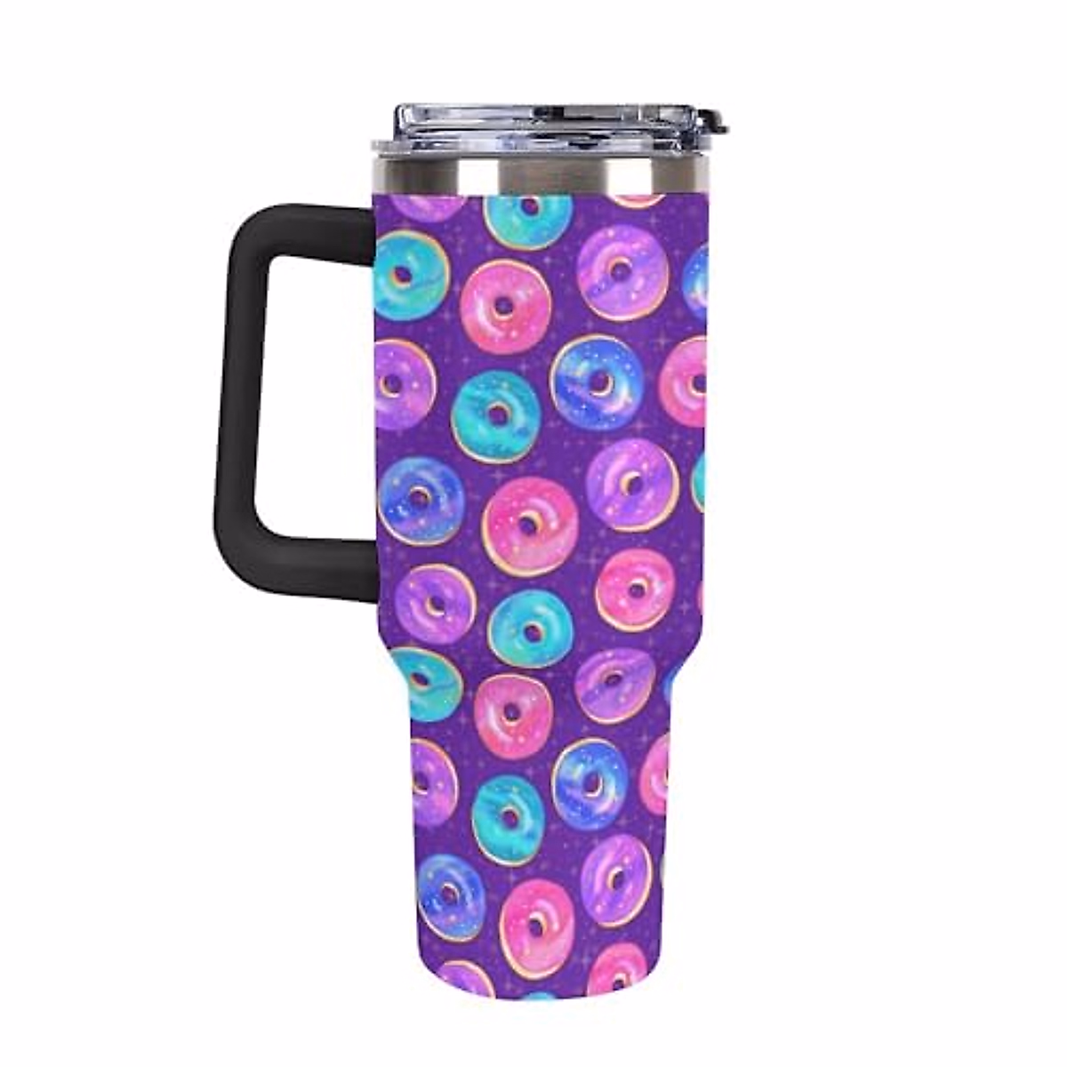 GSFHJKJW 40oz Galaxy Donuts Insulated Stainless Steel Tumbler with Handle Leakproof Water Bottles Travel Mug with Lid And Straw