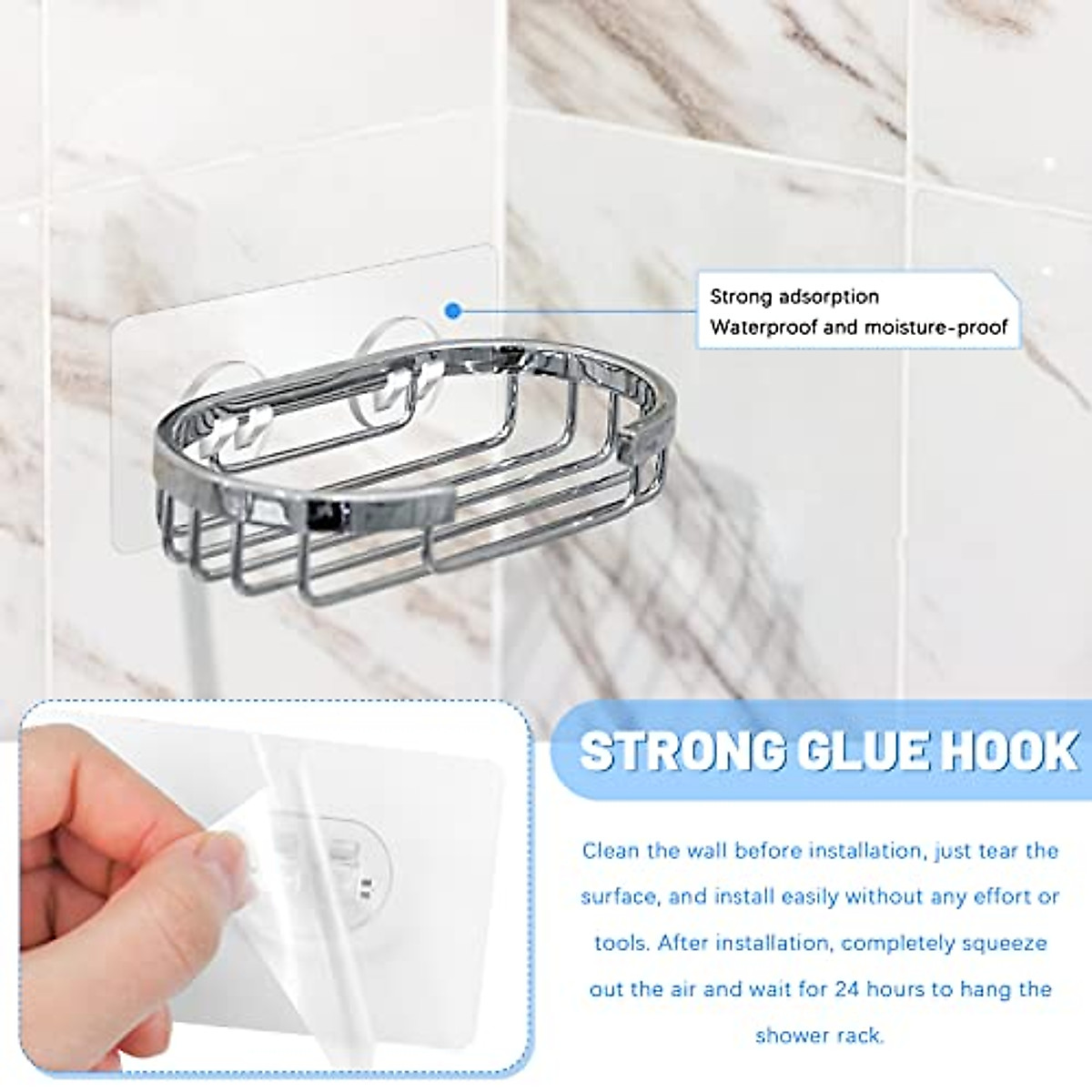Rcybeo 20 Pack Shower Caddy Adhesive Hooks Replacement, Adhesive Hooks for Shower Strong Sticker Hooks for Bathroom Replacement,No Drilling Shower Kitchen Accessories