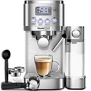 Geek Chef Espresso and Cappuccino Machine with Automatic Milk Frother, Stainless Steel Espresso Coffee Machine with Removable Water Tank, Prefect Gift for Dad Mom