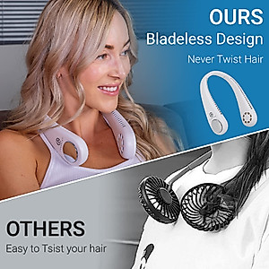Fern & Pax Bladeless Neck Fan – USB Rechargeable Portable Neck Fan with 3 Airflow Levels – Headphone Design Cooling Fan – Wearable Cooling Device with Flexible Rubber Ductile Arm