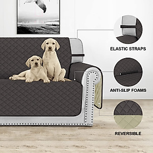 Deeky Couch/Sofa Cover for 3 Cushion, Furniture Cover Protector for Pets, Dog - Reversible and Water Resistant with Foam Sticks & Elastic Straps, Chocolate/Beige