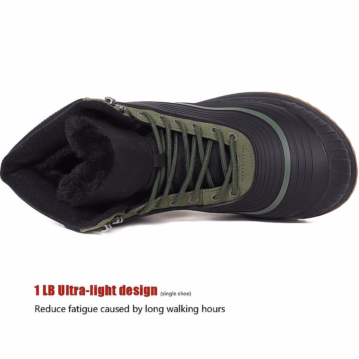 ulogu Snow Boots men Waterproof Insulated Green Duck Boots Fur Lined Warm Ankle Booties Lightweight Comfortable Winter Walking Shoes Zapatos Botas Invierno Para hombres