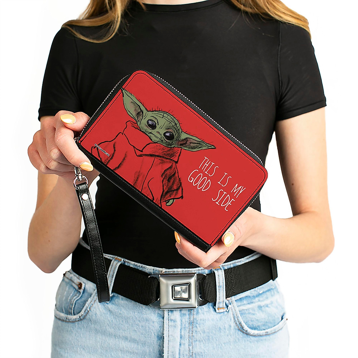 Buckle-Down Women's PU Zip Around Wallet Rectangle-Star Wars The Child, 7.5"x4.5"