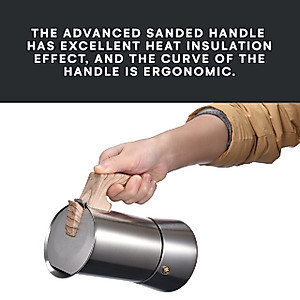 Bruntmor Stovetop Espresso Maker - Italian Coffee Pot, Stainless Steel - 5.51" D x 3.85" W x 7.48" H - For Stove Top, Induction, Gas, Electric - Thermal Moka, Cappuccino Pots