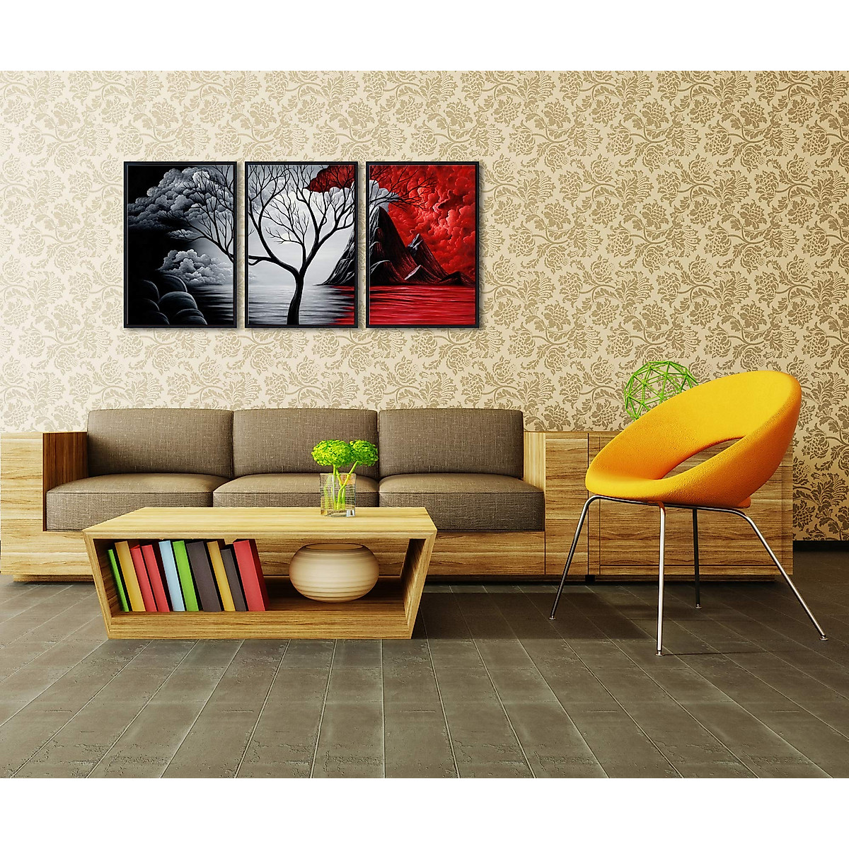 Wieco Art Large Size Framed Art Canvas Art Prints Wall Art the Cloud Tree Abstract Pictures Paintings for Bedroom Home Office Decorations Contemporary Artwork 3 Panels Black Frames