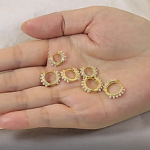 NEW Fashion S925 Sterling Silver 6mm/8mm/10mm Minimalist Round Circle peal zircon Hoop Earrings (6mm)