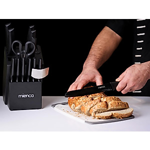 Kitchen Knife Set with Block and Sharpener 16 Pcs German Stainless Steel Knife Block Set with Cutting Board, Finger Protector for Cutting Food and Knife Sharpener Knives Set for Kitchen