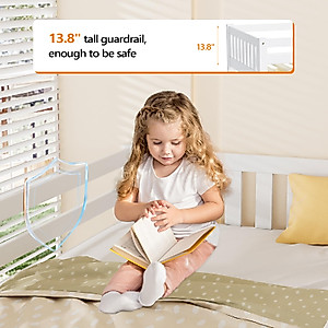 JOYMOR Twin Loft Bed Low Loft Bed Frame for Little Kids Small Room/Low Ceiling Bedrrom with Guardrail and Ladder, White