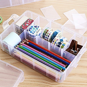 Sooyee 6 Layers Stackable Storage Container Clear 60 Adjustable Compartments,Compatible with Small Toys Arts and Crafts Piping Tips Hardware Storage Organizer