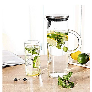 Cedilis 50 OZ Glass Pitcher with Stainless Lid and Handle, Glass Water Carafe Beverage Bottles Iced Tea Pitcher for Hot Cold Water, Ice Lemon Tea and Juice