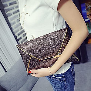 AOOF Female Bag Clutch Envelope Bag Horizontal Style Ladies Korean Dinner Sequined Small Bag Clutch Purse Evening Bag Bronze