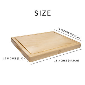 Large Maple Wood Cutting Board, Multipurpose Reversible Premium Thick Kitchen Butcher Block with Handles, Juice Groove, and Stand
