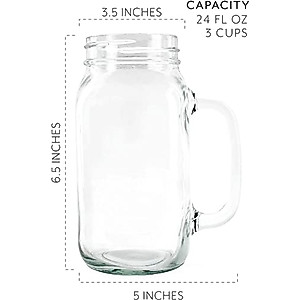 Darware Mason Jar Mugs with Handles (24oz, Clear, 4-Pack); Glass Drinking Glasses for Cold Beverages, Decoration, Storage, Party Favors, Cocktails, Floats