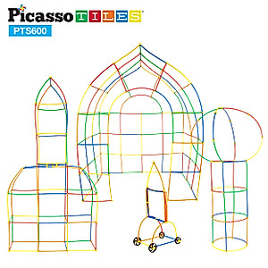 PicassoTiles 600pc Construction Toy Straw Building Set Children STEM Learning Interlocking Building Toys Creative Straw Connecting Builder Kits Early Education Kit for Kids Boys & Girls Ages 3+ PTS600
