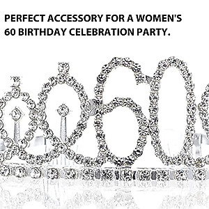Frcolor Birthday Crowns for Women, Rhinestone Birthday Tiara Happy 60th Birthday Queen Headband with Combs for Mother Grandmother