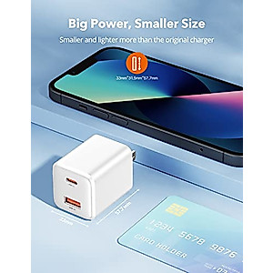 THREEKEY USB C Wall Charger,33W Dual USB Port Charger Block,Type C Charger Fast Charging Power Adapter Compatible with iPhone 14/13/12/X,Samsung S21/S20/Note 20/10/9/8,Sony,Moto,iPad,MacBook, White