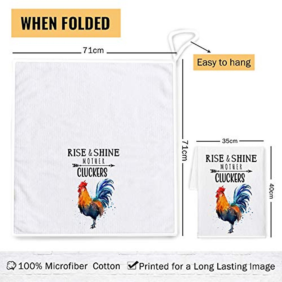 Bonsai Tree Funny Chicken Kitchen Towels with Sayings, Rise and Shine Mother Cluckers Rustic Dish Towels 28” x 28”, White Rooster Farmhouse Tea Towels Housewarming Gifts Decor for New Home