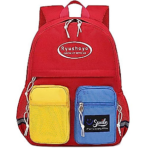 Ryushoyo 13-Inch Kids Backpack for Boys & Girls, Perfect for Daycare and Preschool, Toddler Bags Red Yellow Blue