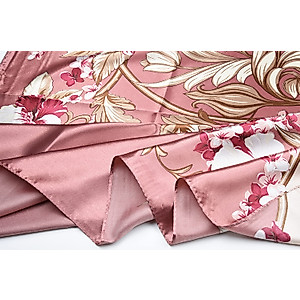 vabovin 35" Women's Kerchief Neckerchief Satin Square Silk Feeling Scarf for Hair Wrapping at Night (Pink Flowers)