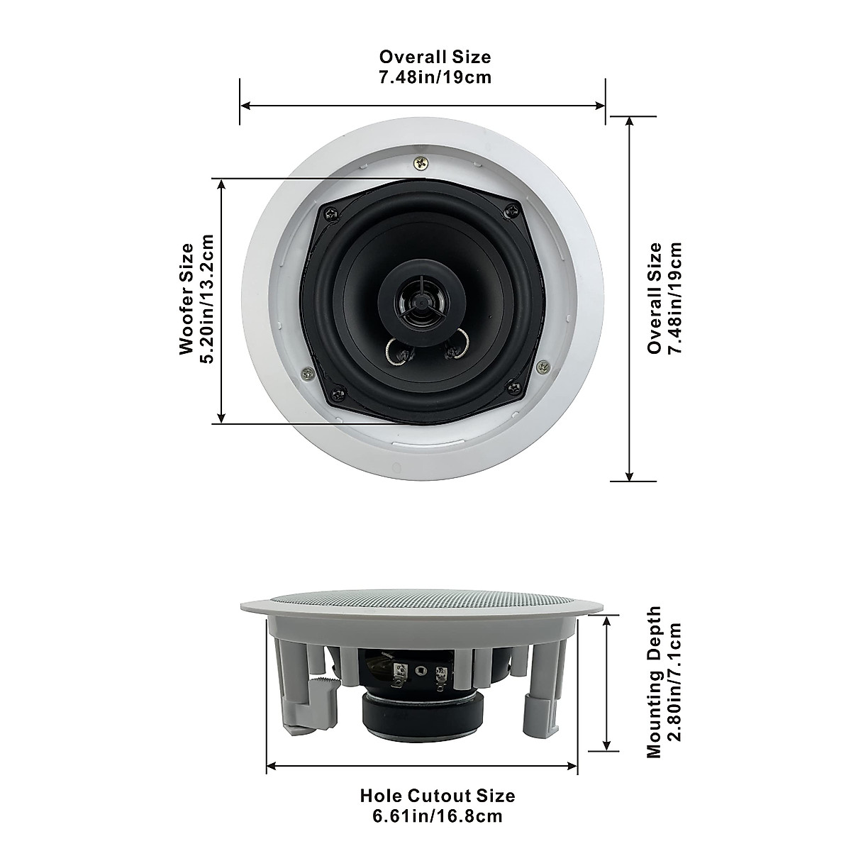 Acoustic Audio by Goldwood R-191 in Ceiling/in Wall Speaker Pair 2 Way Home Theater Surround Speakers,White,5.25-Inch