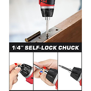 Cordless Electric Screwdriver Set, 8V Max 10Nm Rechargeable Power Electric Drill, Battery Screw Gun with 28pcs Driver Bit Set, 320RPM/10+1 Torque Setting, 2 Position Handle, Flexible Shaft LED Light