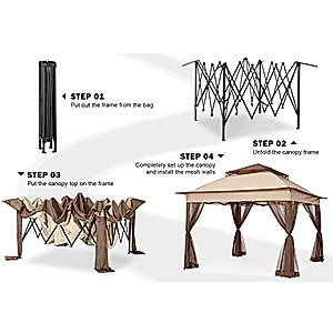 COOSHADE 11x11Ft Easy Pop Up Gazebo Tent Instant Outdoor Canopy Shelter with Mosquito Netting Walls(Beige)