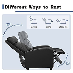 Furniwell Recliner Chair Massage Recliner Sofa Chair Adjustable Recliner Home Theater Seating Modern Living Room Recliners with PU Leather Padded Backrest and Thick Seat Cushion (Black)