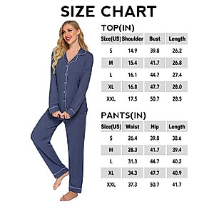 EkouaerWomen's Winter Warm Long Sleeve Sleepwear Soft Loungewear Nightwear 2 Piece Sleep Set (Dark Blue,S)