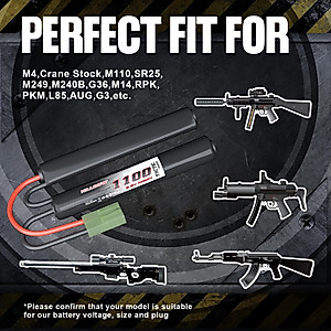 Hilldow 9.6V Airsoft Battery 1100mAh 20C with Mini TMY for Airsoft Guns Rifle Model (M13)