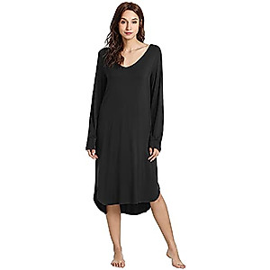 WiWi Viscose from Bamboo Nightgowns for Women Soft Long Sleeve Sleep Shirt Plus Size Pajamas S-4X, Black, 3X