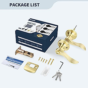 LOQRON Wave Style Door Lever Keyed Entry Door Handle with Lock, Entrance Lever Reversible for Left/Right Handed for Office or Front Door with Satin Brass Finish, 1 Pack