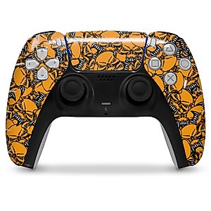 WraptorSkinz Skin Wrap compatible with Sony PS5 DualSense Controller Scattered Skulls Orange (CONTROLLER NOT INCLUDED)