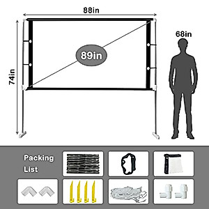 Projector Screen with Stand, Foldable Movie Screen Outdoor Indoor Projection Screen for Home Theater Backyard Cinema Party Office Travel, 16:9 4K HD Rear Front Projection Movies Screen, 89 inch