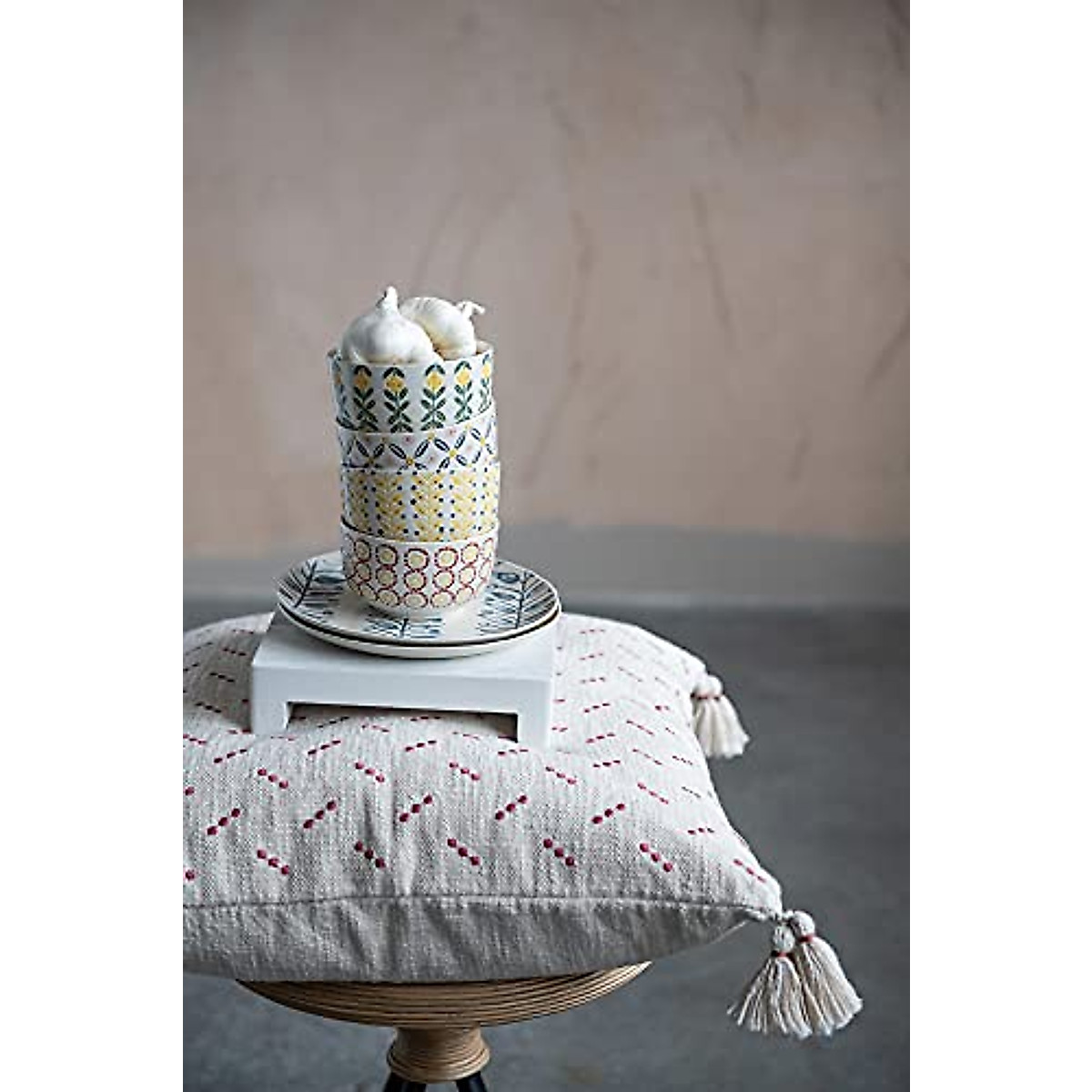 Creative Co-Op Mango Wood Cheese/Serving, Textured White Cutting Board, 8" Square