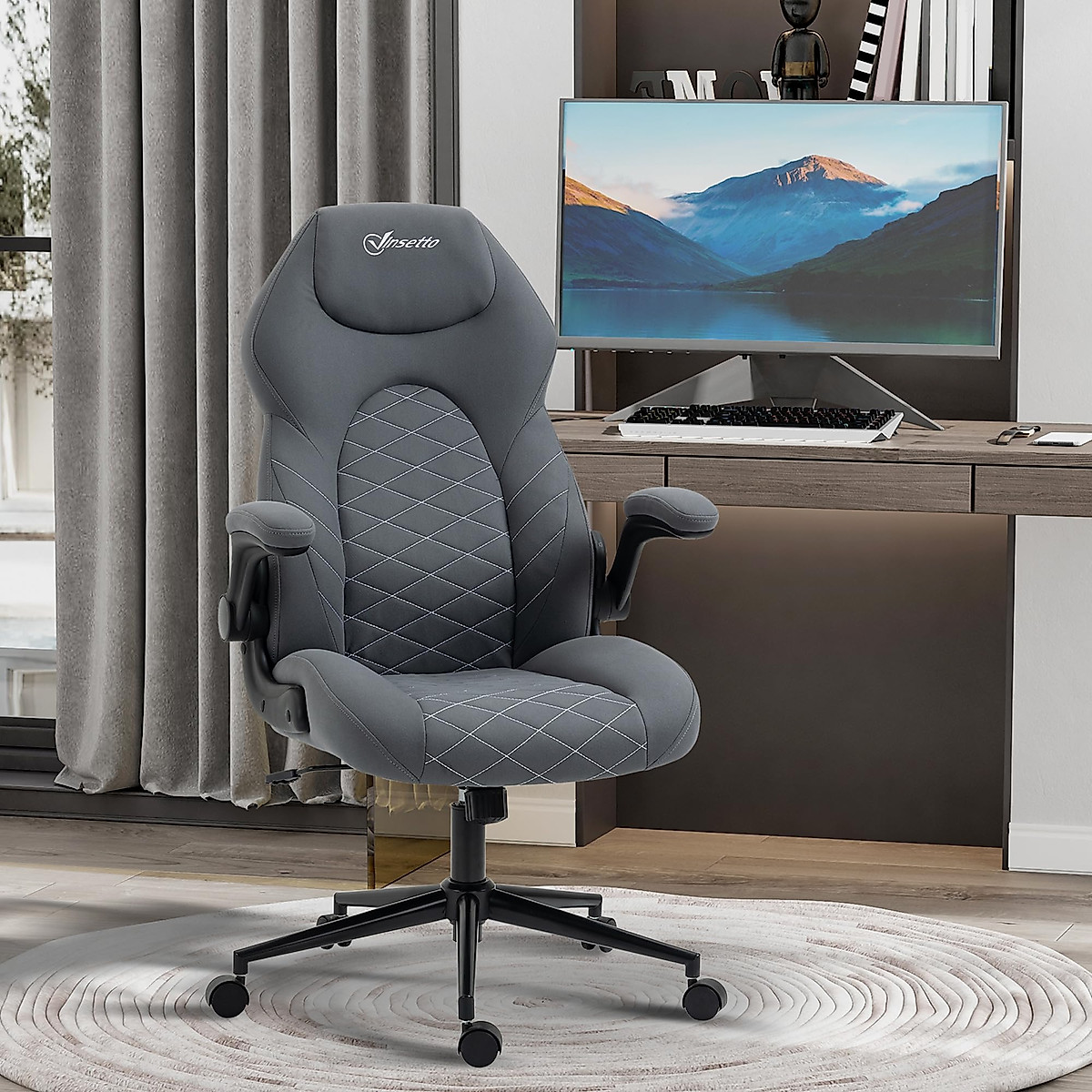 Vinsetto Gaming Chair with Flip Up Arm, High Back Desk Computer Chair, Gamer Chair with Adjustable Height and Swivel Wheel, Dark Gray