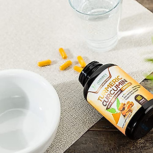 Turmeric Curcumin with BioPerine 95% Standardized Curcuminoids 1950mg - Black Pepper Extract for Max Absorption, Nature's Joint Support Supplement, Herbal Turmeric Pills, Vegan Non-GMO - 180 Capsules