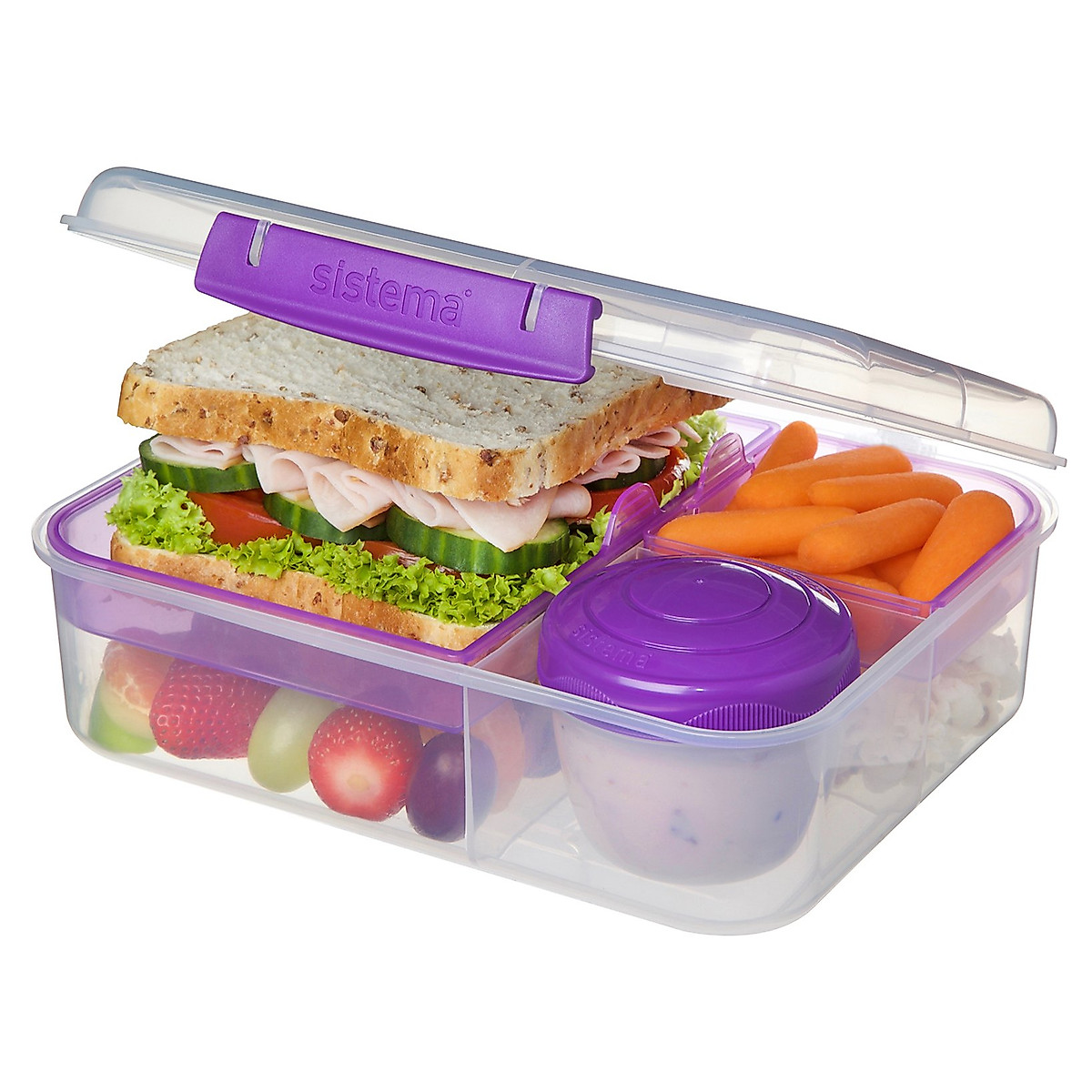 Sistema Bento Box Adult Lunch Box with 2 Compartments, Sandwhich,Salad Dressing Container,Dishwasher Safe,Color May Vary