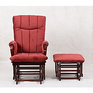 Artiva USA AF20203-MRS Home Deluxe Marsala Super Soft Microfiber Cushion Cherry Wood Glider Chair and Ottoman Set, Red