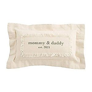 Mud Pie Mommy Daddy EST 2021 Pillow, 1 Count (Pack of 1), Tan
