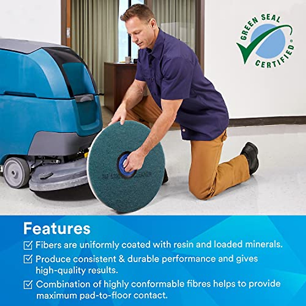 3M Blue Cleaner Pad 5300, 17 in, 5/Case