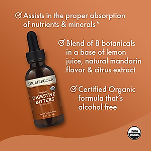 Dr. Mercola Organic Digestive Bitters, 1 Bottle (2 fl oz.), Supports Normal Digestion and Overall Gastrointestinal Health*, Non GMO, Soy Free, Gluten Free, USDA Organic